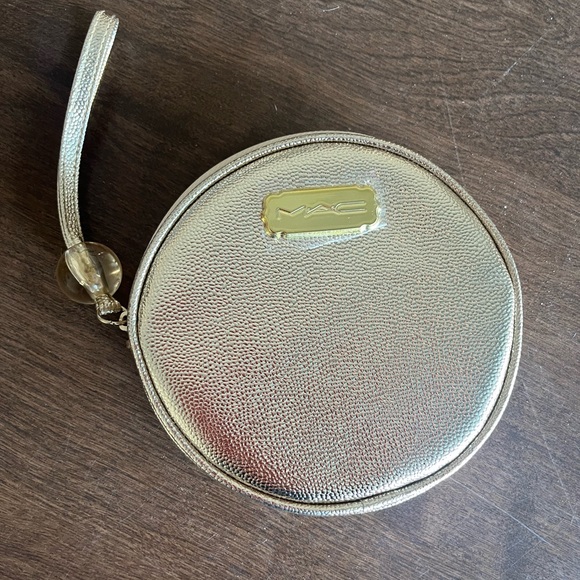 MAC Cosmetics | Bags | Mac Cosmetics Shimmering Gold Round Wrist Pouch ...